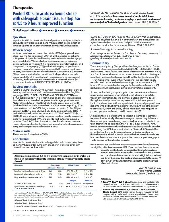 (PDF) Pooled RCTs: In acute ischemic stroke with salvageable brain ...