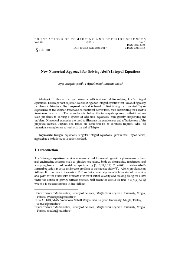 Pdf New Numerical Approach For Solving Abels Integral Equations