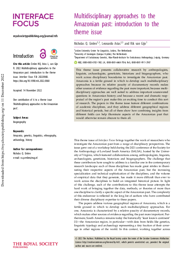 (PDF) Multidisciplinary approaches to the Amazonian past: introduction to the theme issue