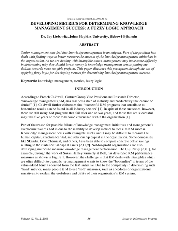 (PDF) Developing Metrics for Determining Knowledge Management Success: A Fuzzy Logic Approach