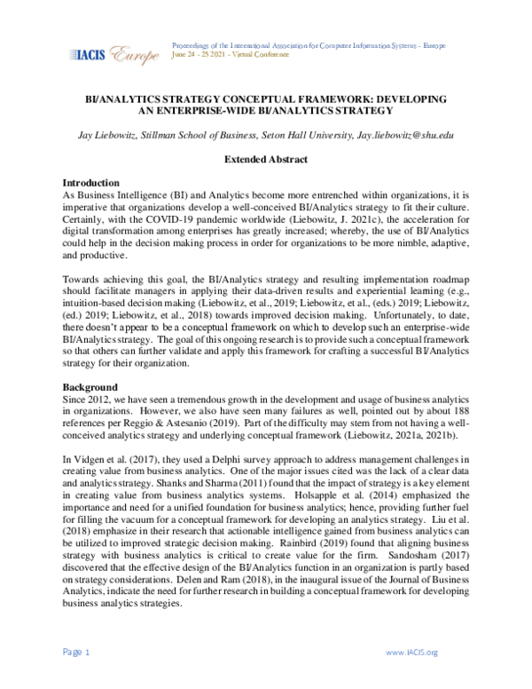 (PDF) Bi/Analytics Strategy Conceptual Framework: Developing an ...