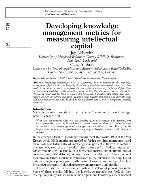 (PDF) Developing knowledge management metrics for measuring ...