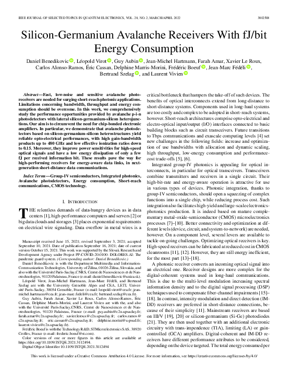 (PDF) Silicon-Germanium Avalanche Receivers With fJ/bit Energy Consumption