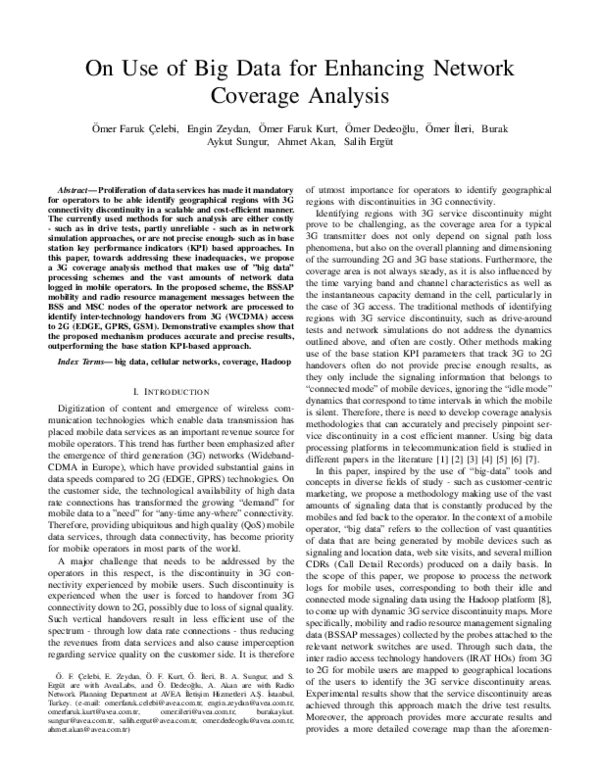 (PDF) On use of big data for enhancing network coverage analysis