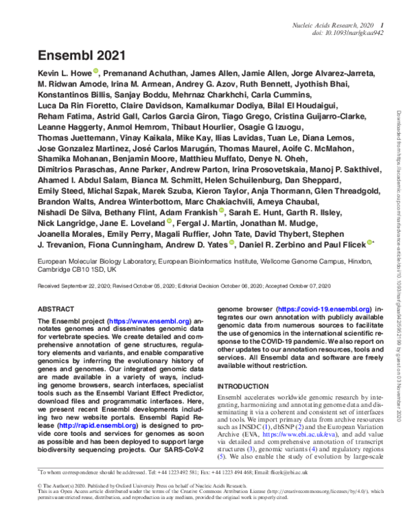 (PDF) Ensembl 2021