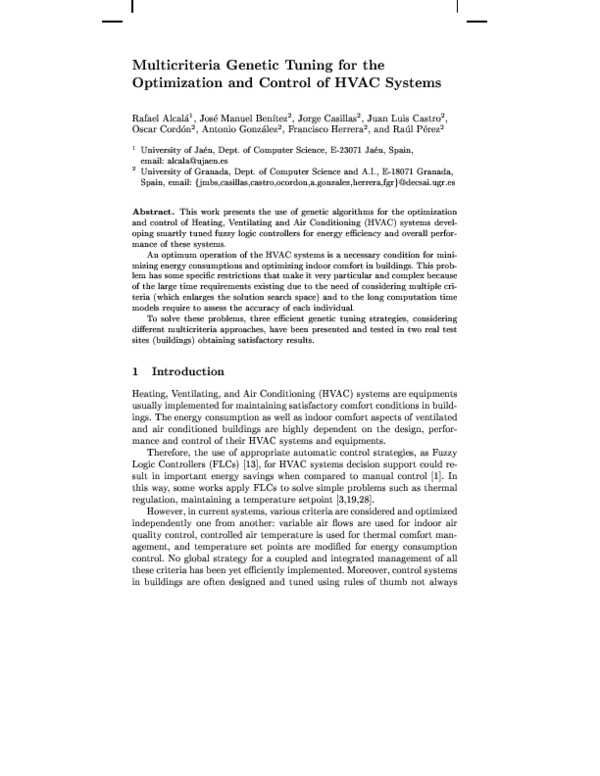 (PDF) Multicriteria Genetic Tuning for the Optimization and Control of HVAC Systems