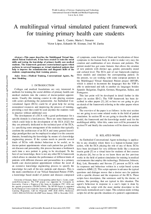 (PDF) A Multilingual Virtual Simulated Patient Framework For Training ...