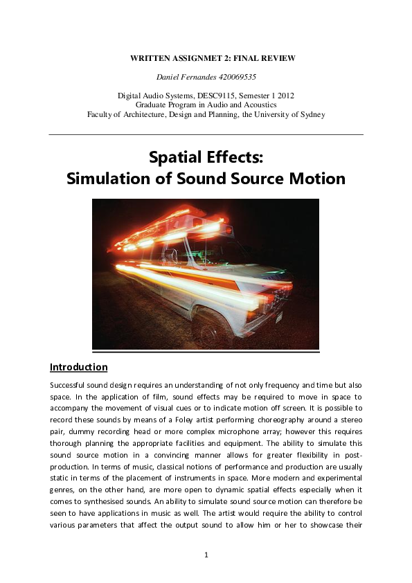 (PDF) Spatial Effects: Simulation of Sound Source Motion
