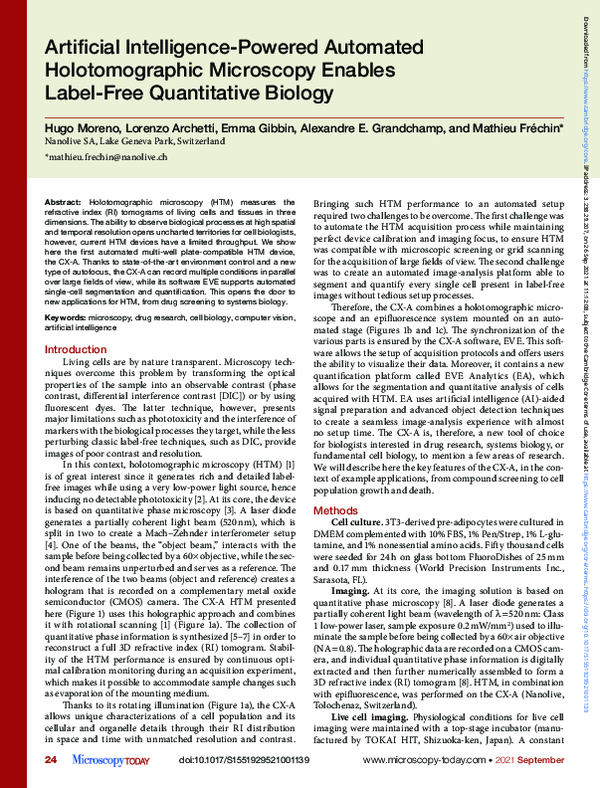 (PDF) Artificial Intelligence-Powered Automated Holotomographic Microscopy Enables Label-Free ...