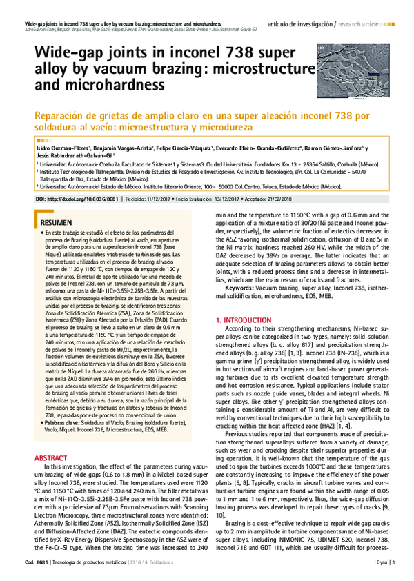 Pdf Wide Gap Joints In Inconel 738 Super Alloy By Vacuum Brazing