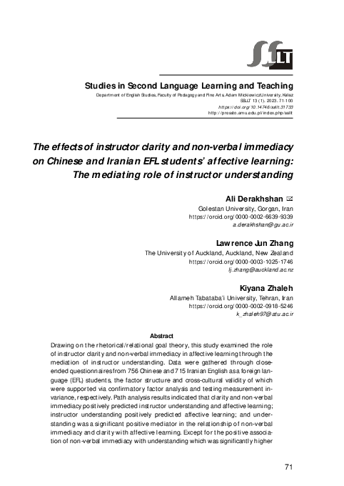(PDF) The effects of instructor clarity and non-verbal immediacy on ...