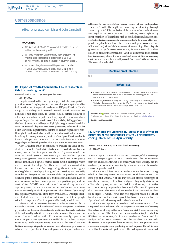 (PDF) RE: Impact of COVID-19 on mental health research: is this the ...