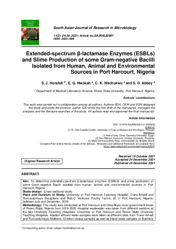 (PDF) Extended-spectrum β-lactamase Enzymes (ESBLs) and Slime ...