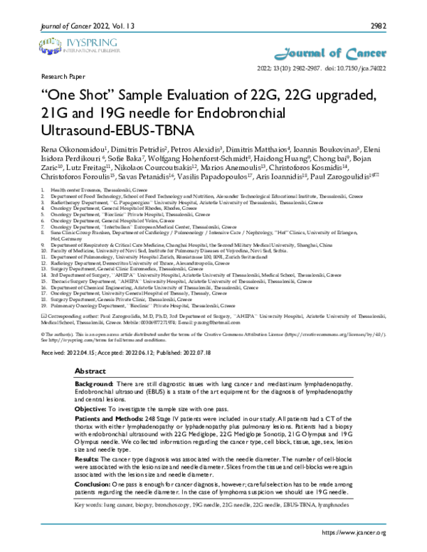 (PDF) “One Shot” Sample Evaluation of 22G, 22G upgraded, 21G and 19G ...