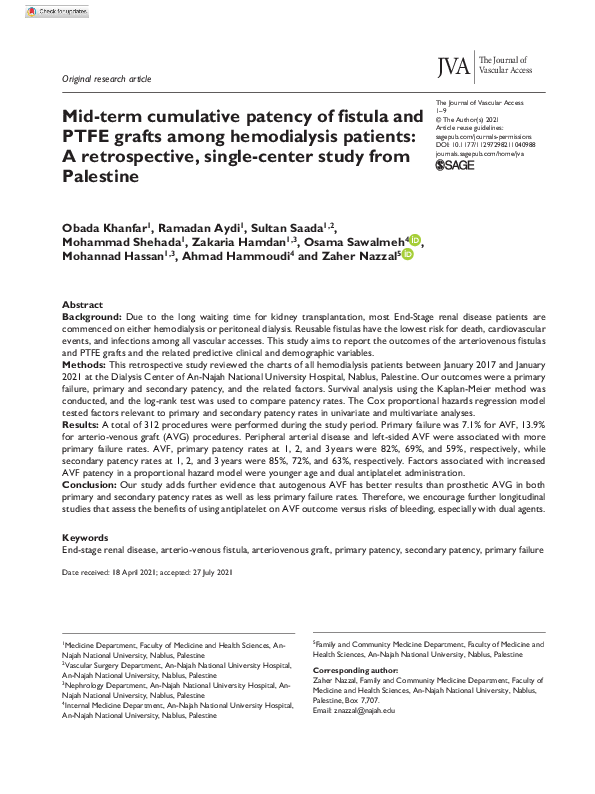 (PDF) Mid-term cumulative patency of fistula and PTFE grafts among ...