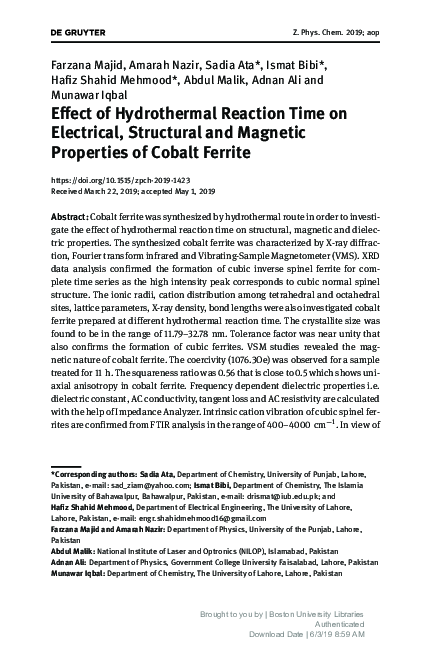 (PDF) Effect of Hydrothermal Reaction Time on Electrical, Structural ...
