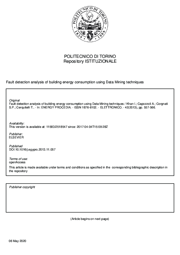 (PDF) Fault Detection Analysis of Building Energy Consumption Using Data Mining Techniques ...