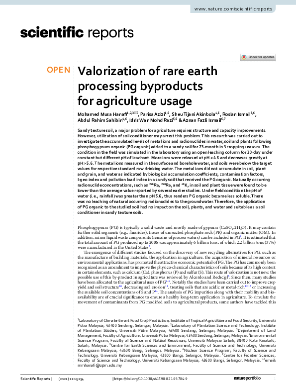 (PDF) Valorization of rare earth processing byproducts for agriculture ...