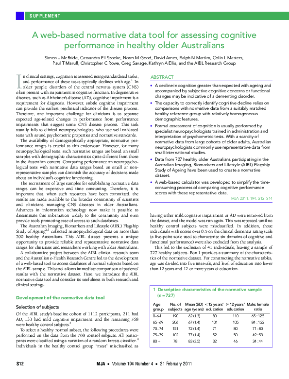 (PDF) A web‐based normative data tool for assessing cognitive performance in healthy older ...