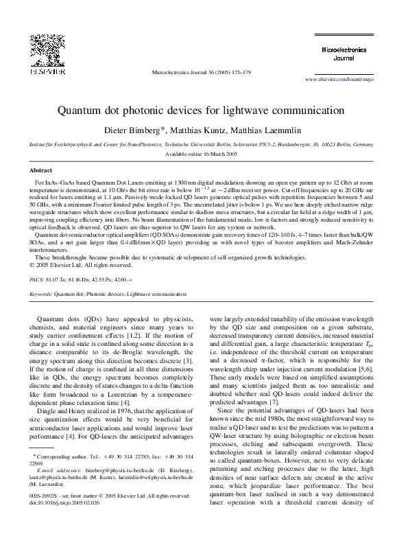 (PDF) Quantum dot photonic devices for lightwave communication