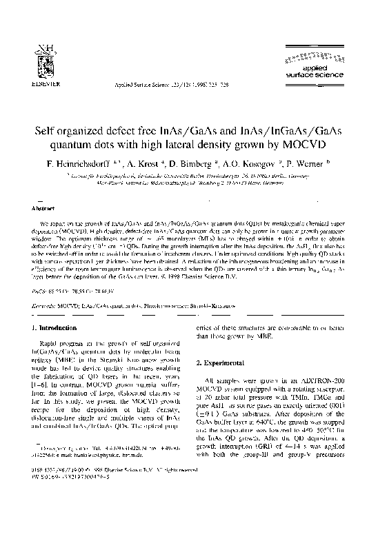 (PDF) Self organized defect free InAs/GaAs and InAs/InGaAs/GaAs quantum dots with high lateral ...