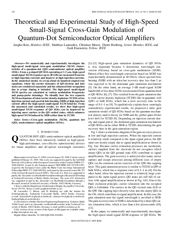 (PDF) Theoretical and Experimental Study of High-Speed Small-Signal Cross-Gain Modulation of ...