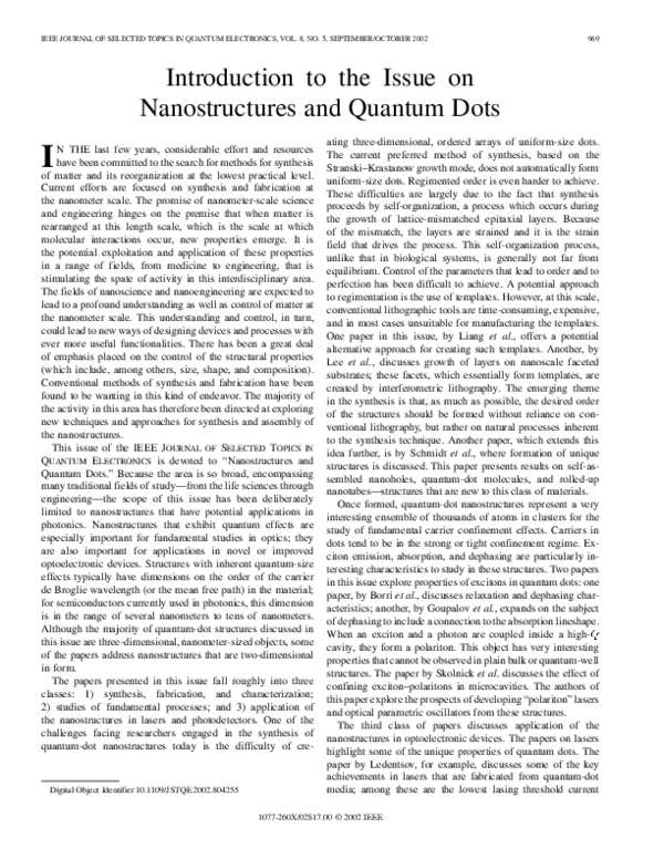 (PDF) Introduction to the issue on nanostructures and quantum dots