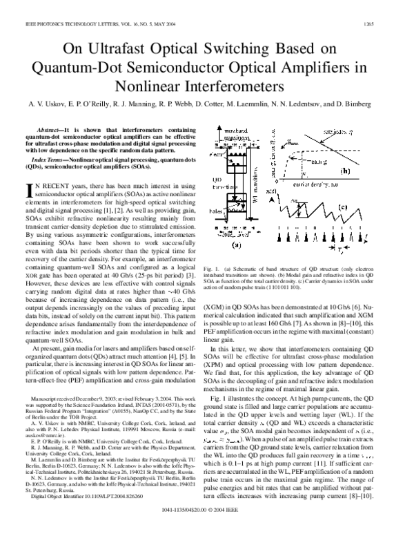 (PDF) On Ultrafast Optical Switching Based on Quantum-Dot Semiconductor Optical Amplifiers in ...