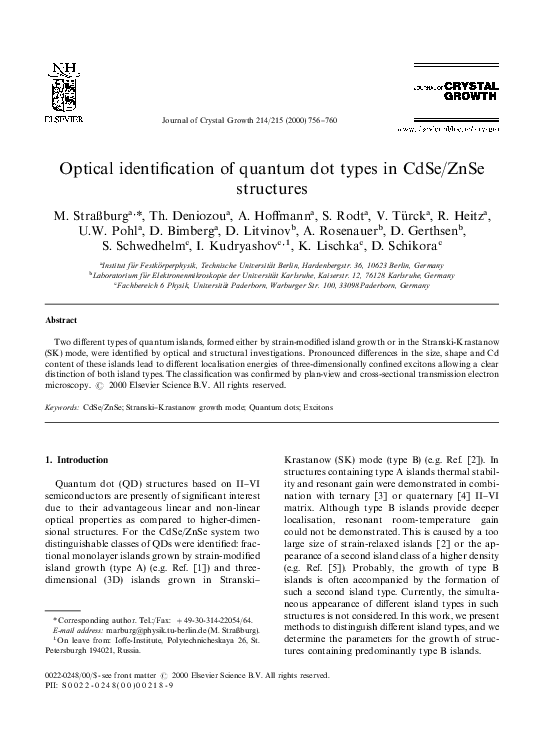 (PDF) Optical identification of quantum dot types in CdSe/ZnSe structures