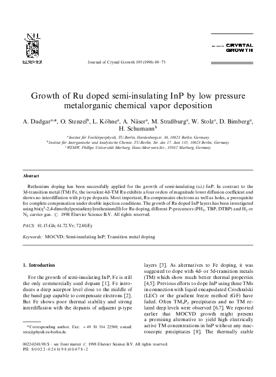 (PDF) Growth of Ru doped semi-insulating InP by low pressure ...