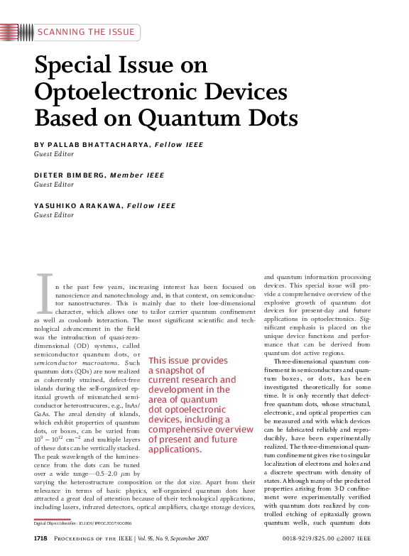 (PDF) Special Issue on Optoelectronic Devices Based on Quantum Dots