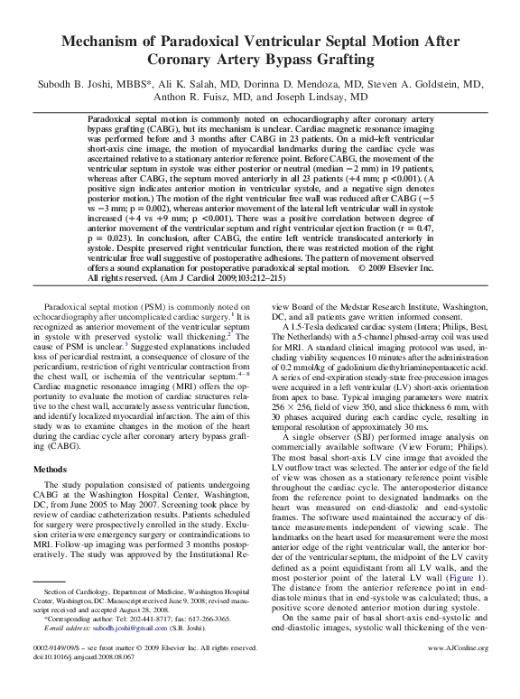 (PDF) Mechanism of Paradoxical Ventricular Septal Motion After Coronary ...