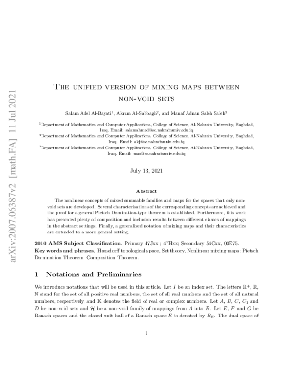 (PDF) The unified version of mixing maps between non-void sets