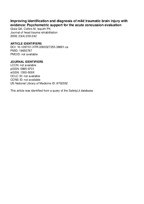 (PDF) Improving Identification and Diagnosis of Mild Traumatic Brain ...