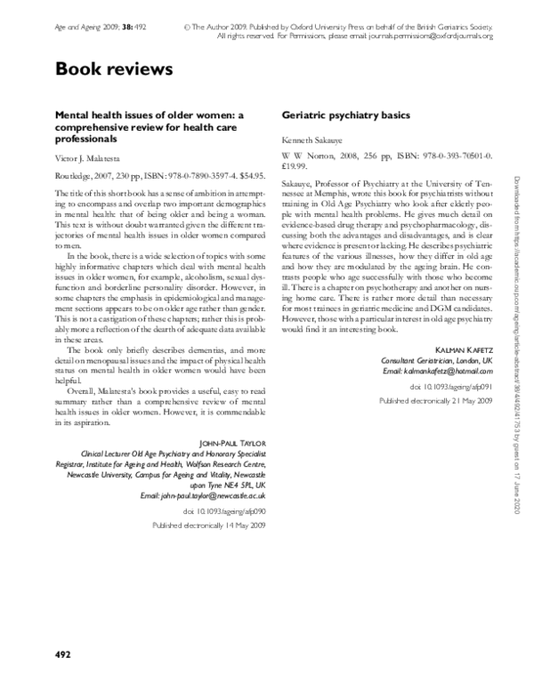 (PDF) Geriatric psychiatry basics