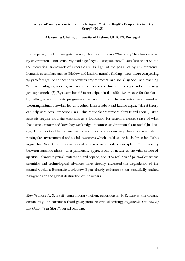 (PDF) "A tale of love and environmental disaster": A. S. Byatt's ...