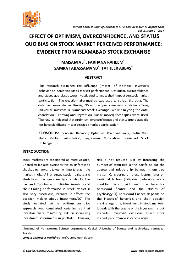 (PDF) Effect of Optimism, Overconfidence, and Status Quo Bias on Stock ...