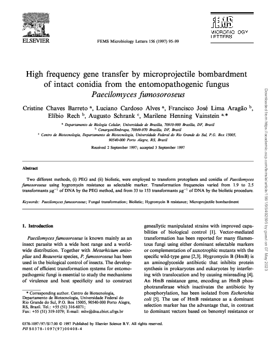 (PDF) High frequency gene transfer by microprojectile bombardment of ...