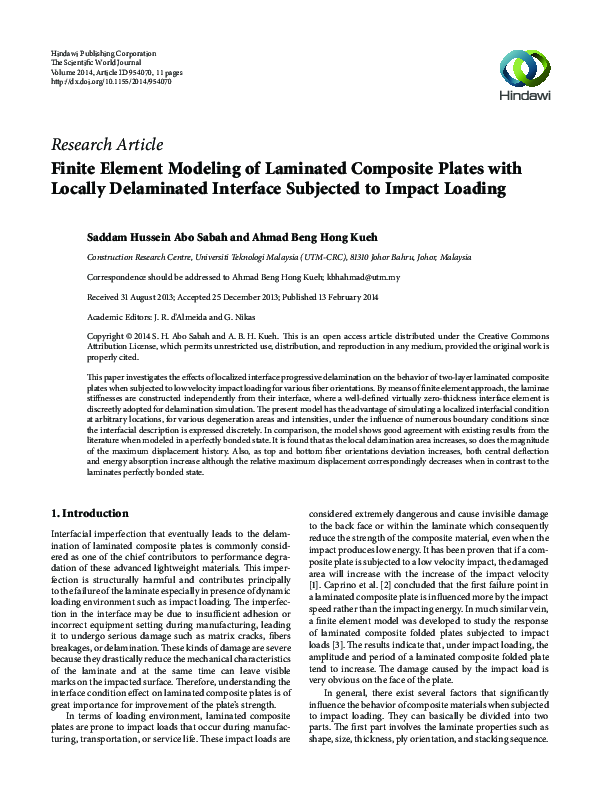 (PDF) Finite Element Modeling of Laminated Composite Plates with ...