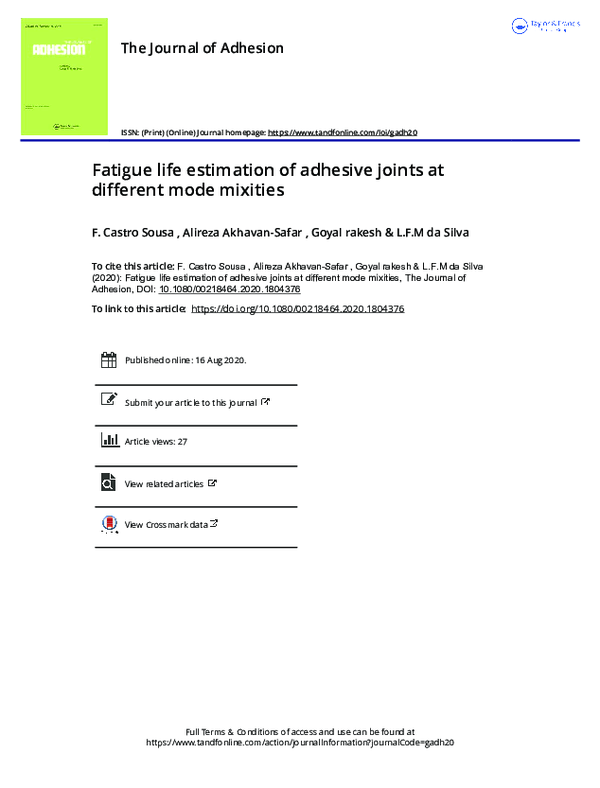 (PDF) Fatigue life estimation of adhesive joints at different mode mixities
