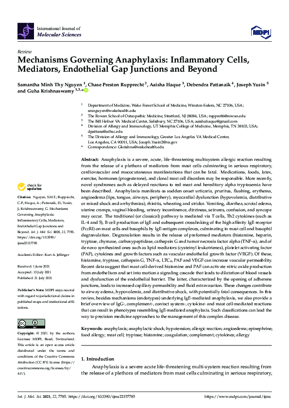 (PDF) Mechanisms Governing Anaphylaxis: Inflammatory Cells, Mediators ...