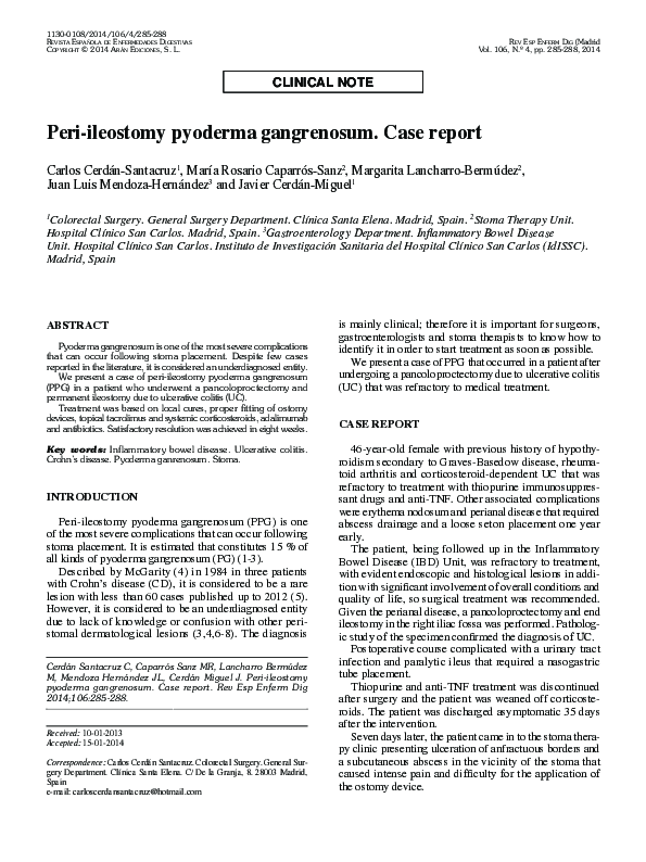 (PDF) Peri-ileostomy pyoderma gangrenosum. Case report