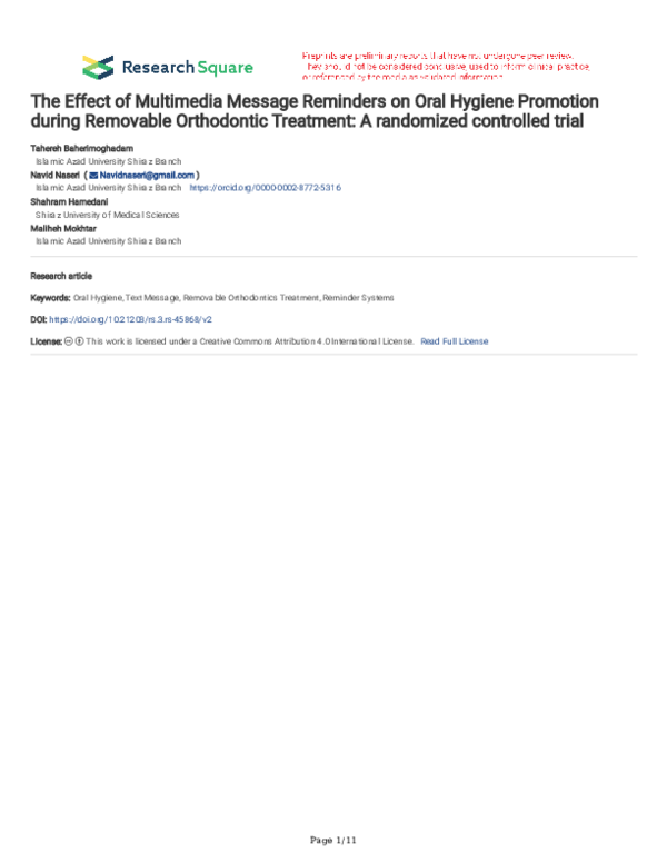 (PDF) The Effect of Multimedia Message Reminders on Oral Hygiene ...