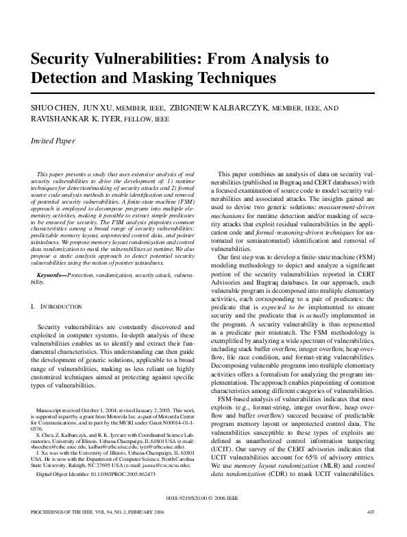 (PDF) Security Vulnerabilities: From Analysis to Detection and Masking Techniques