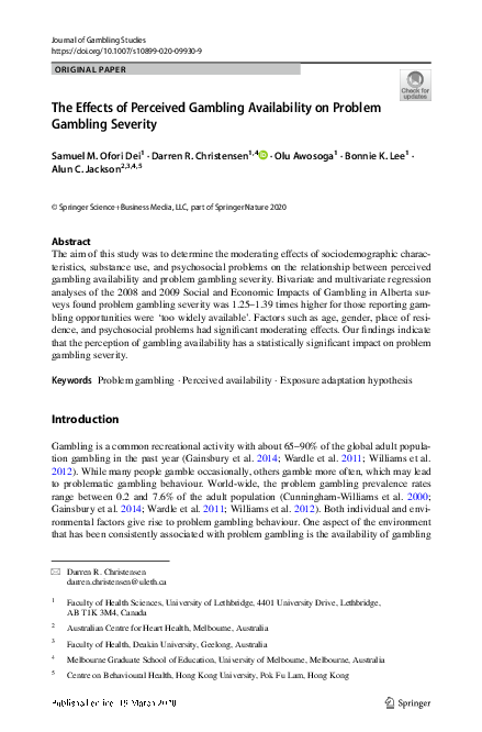 (PDF) The Effects of Perceived Gambling Availability on Problem ...