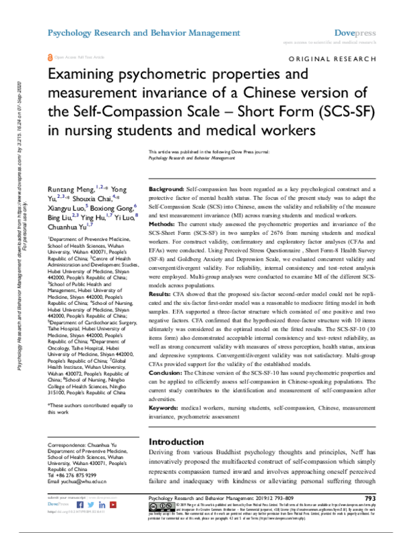 (PDF) Examining psychometric properties and measurement invariance of a ...