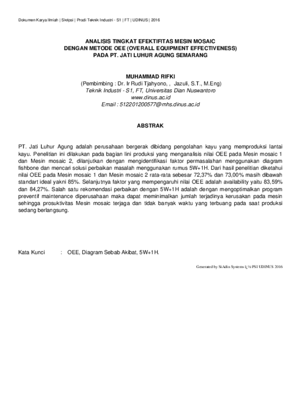 (PDF) Analisis Tingkat Efektifitas Mesin Mosaic Dengan Metode Oee ... (PDF) Analisis Tingkat Efektifitas Mesin Mosaic Dengan Metode Oee ...