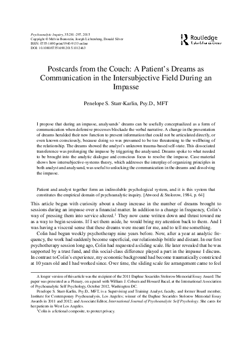 (PDF) Postcards from the Couch: A Patient’s Dreams as Communication in ...