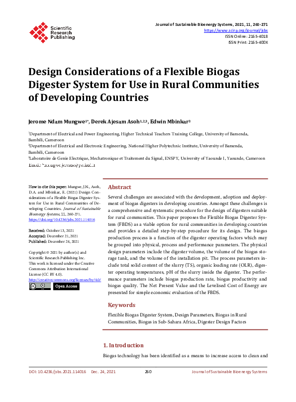 (PDF) Design Considerations of a Flexible Biogas Digester System for ...