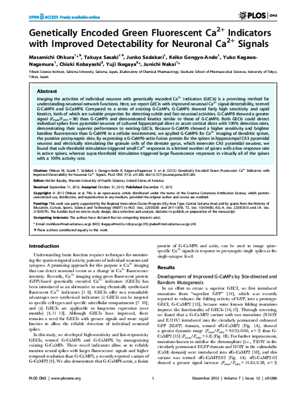 (PDF) Genetically encoded green fluorescent Ca2+ indicators with ...